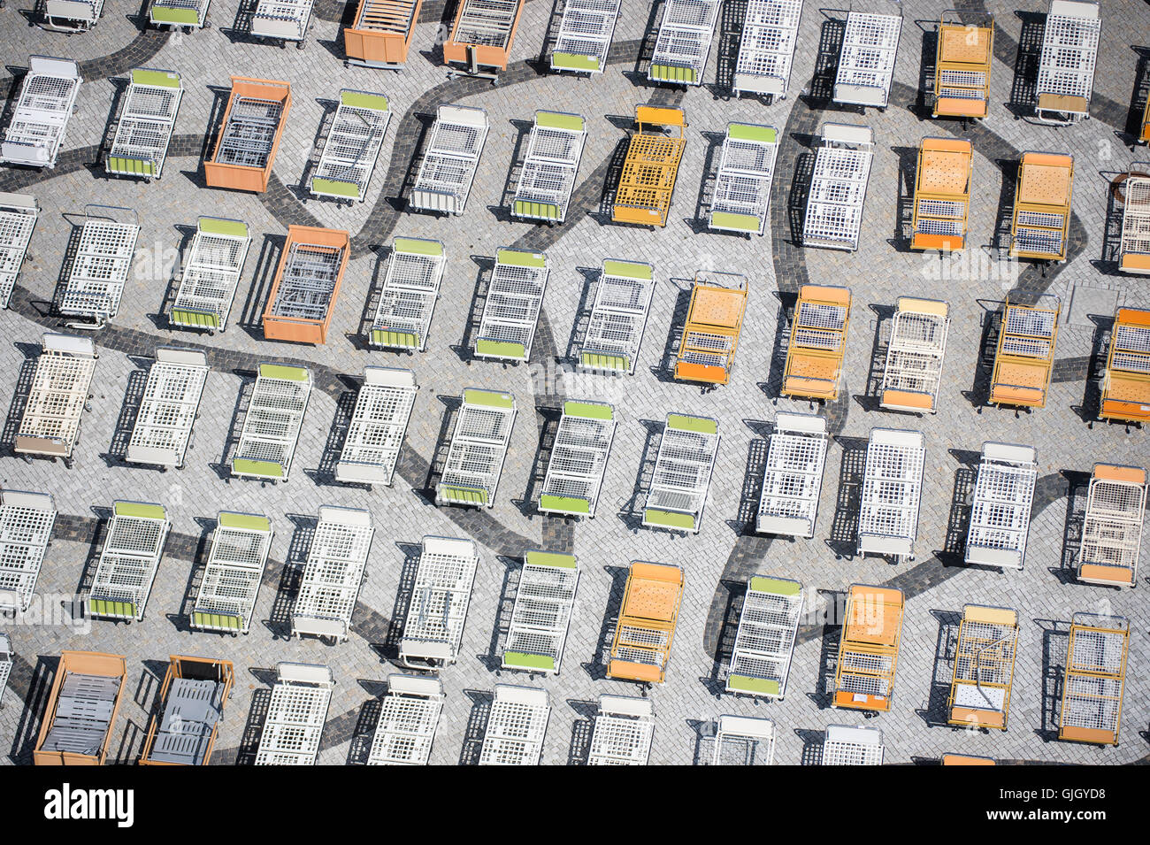 Hospital beds standing in front of the city hall as part of a protest ...