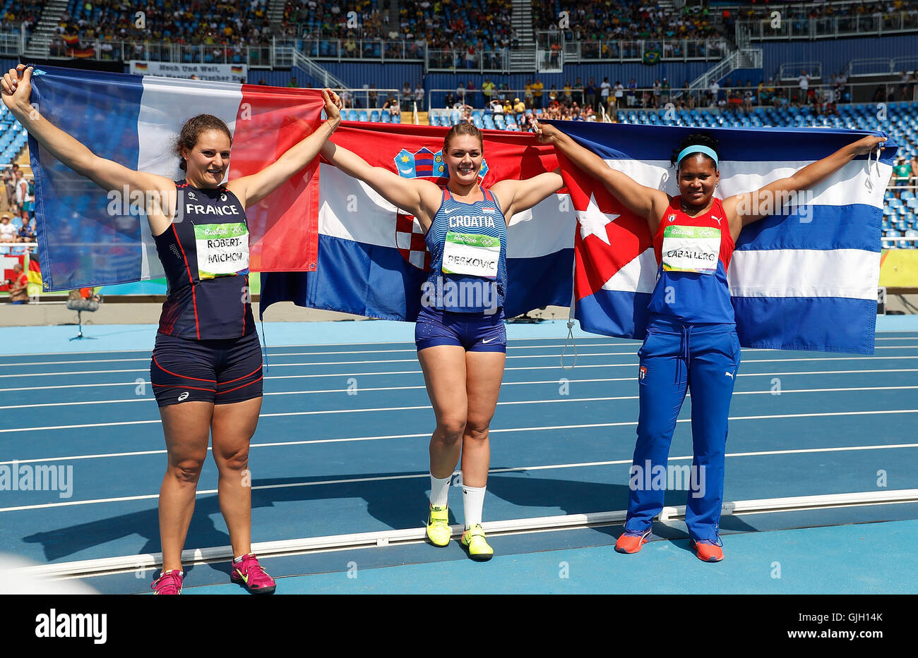 Rio De Janeiro, Brazil. 16th Aug, 2016. Sandra Perkovic of Croatia (C ...