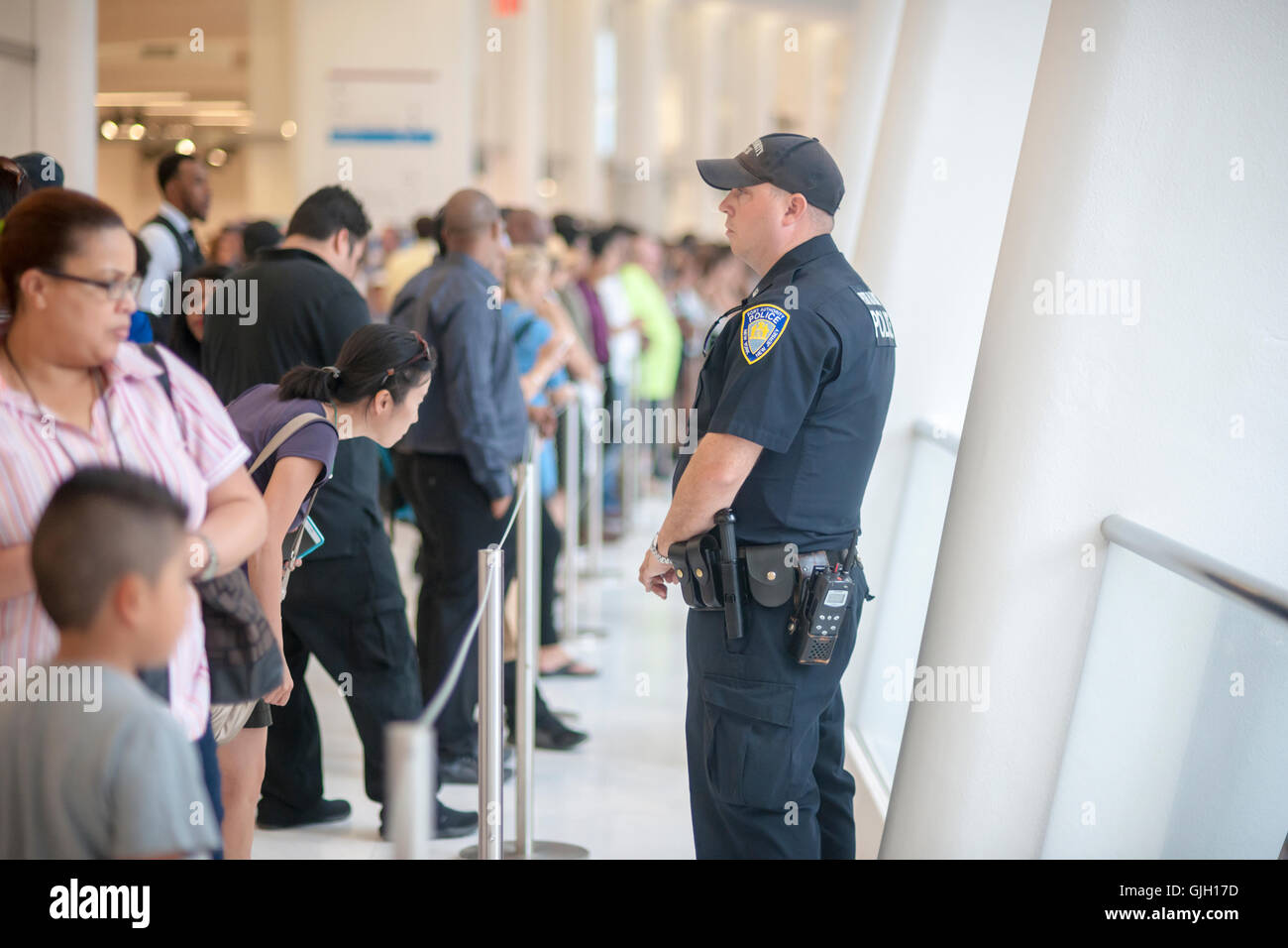 A Port Authority Police Office stands guard in the World Trade Center ...