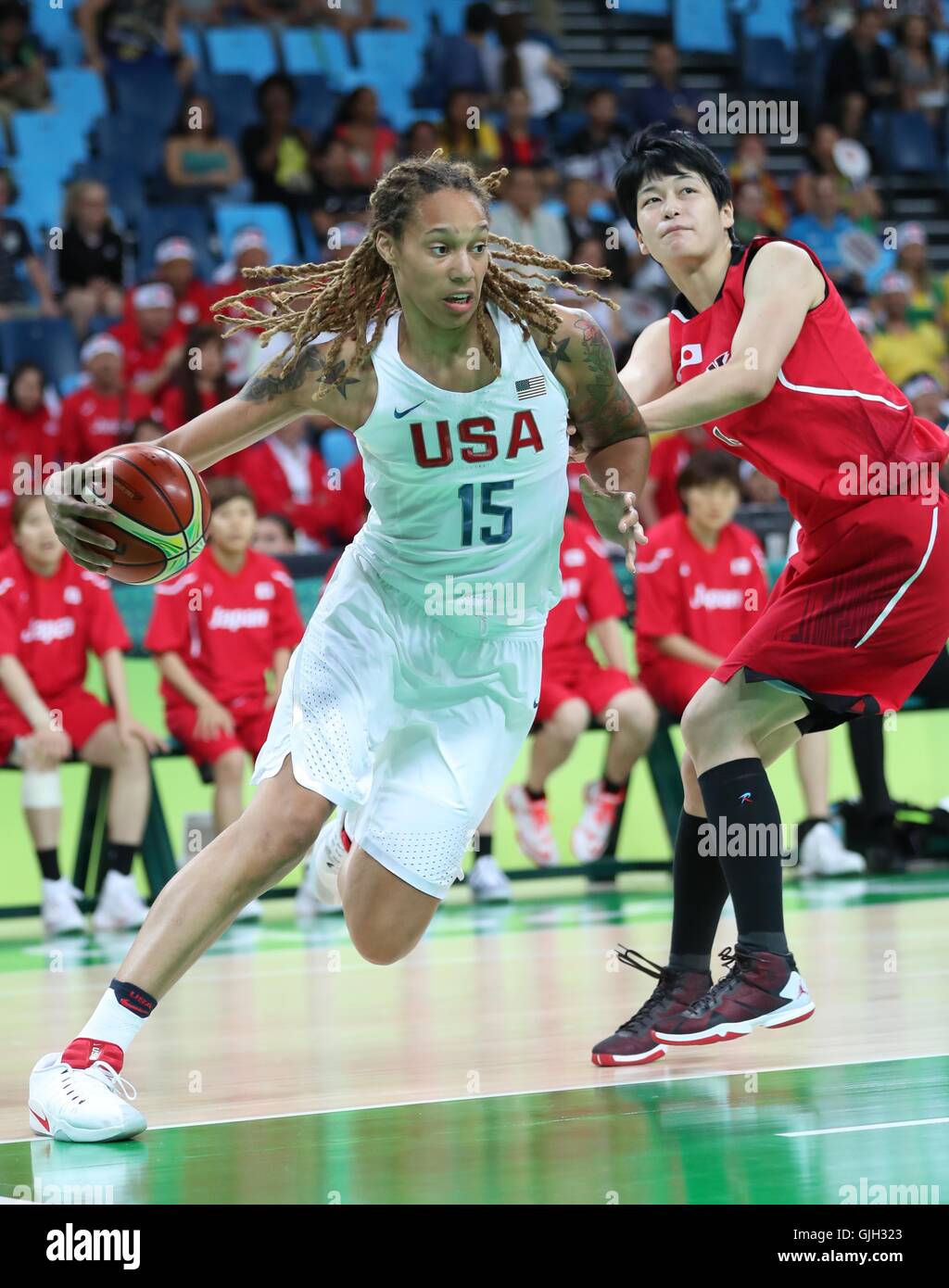Rio De Janeiro, Brazil. 16th Aug, 2016. Brittney Griner (L) of the ...