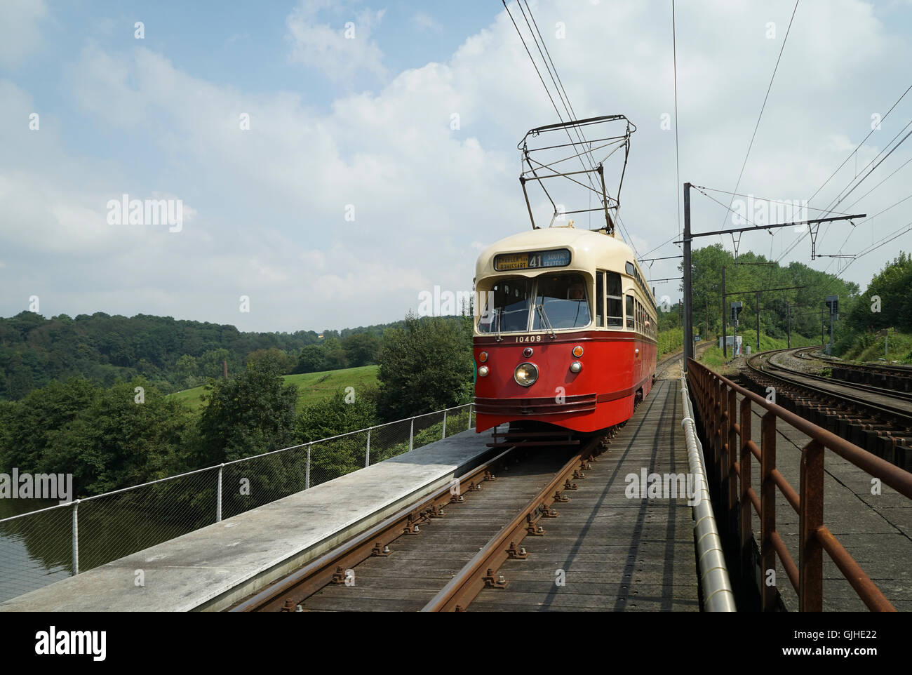 ASVi PCC Tramcar No. 10409 Crossing the River Sambra near Lobbes Lock ...