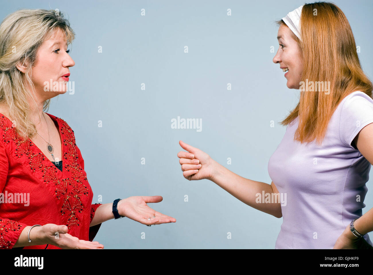 woman conversation gesticulate Stock Photo - Alamy