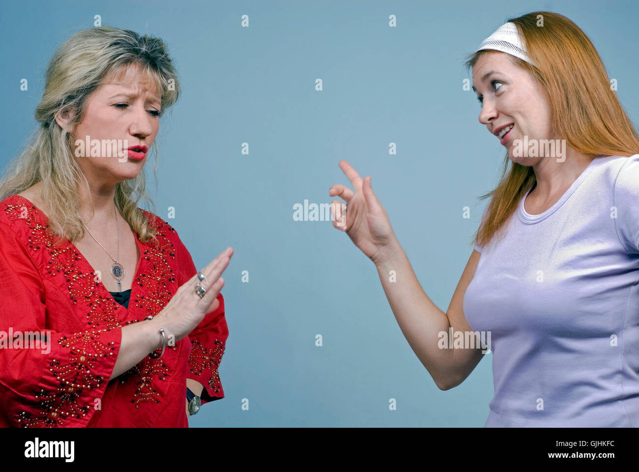 woman conversation gesticulate Stock Photo - Alamy