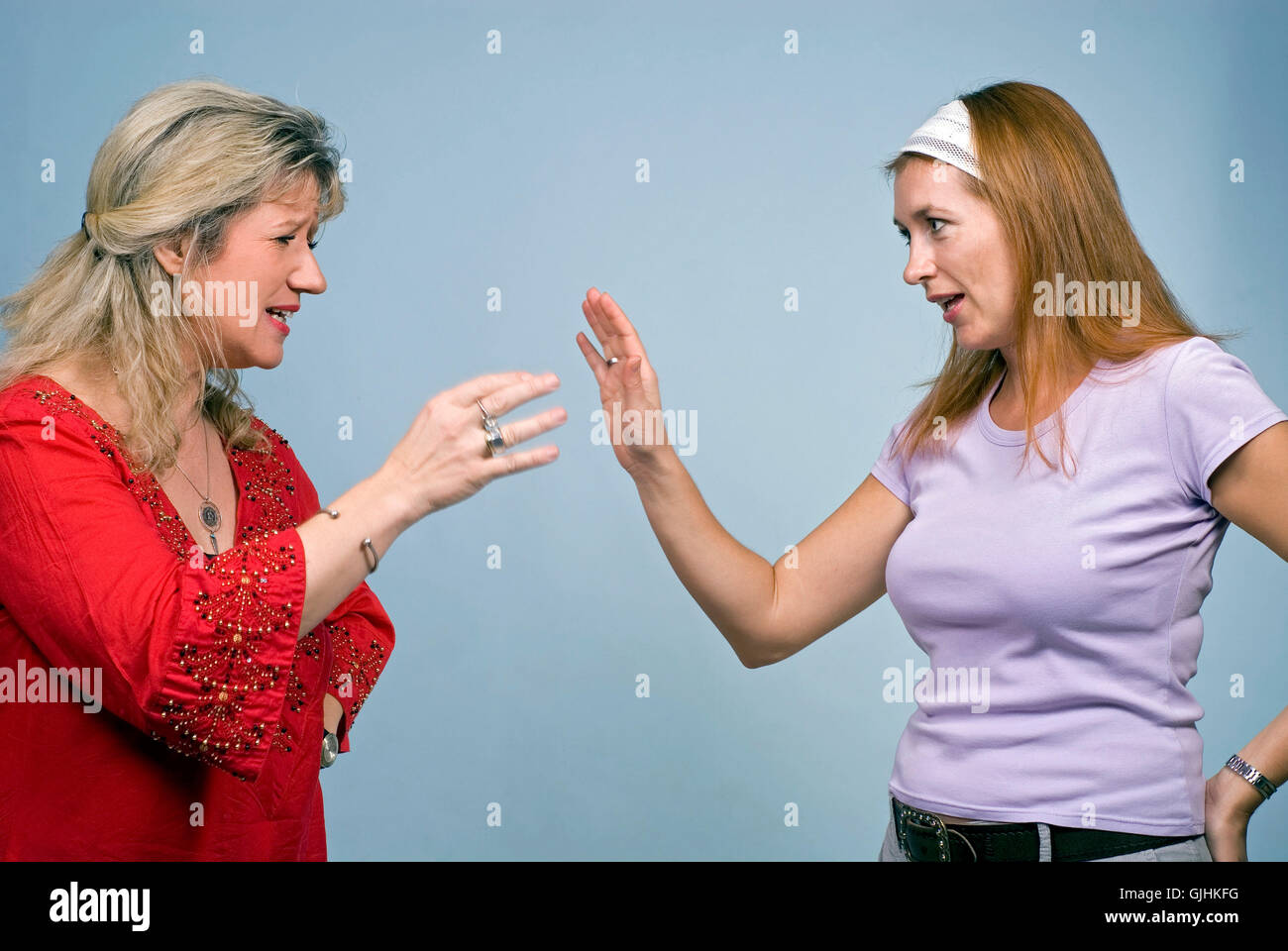 woman conversation gesticulate Stock Photo - Alamy