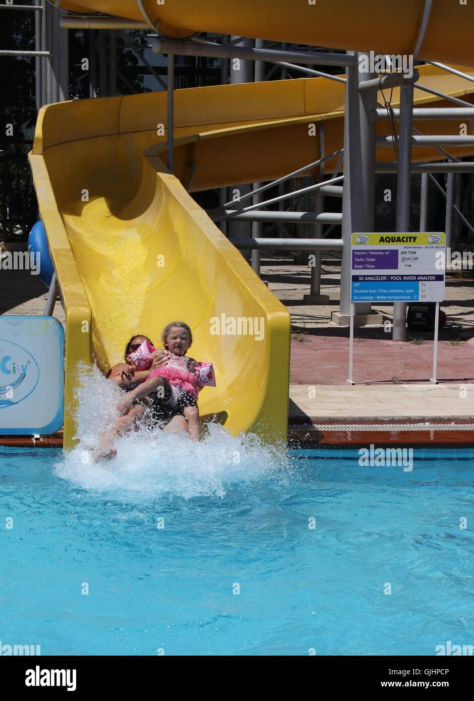 Mother daughter enjoy water slide hi-res stock photography and images ...