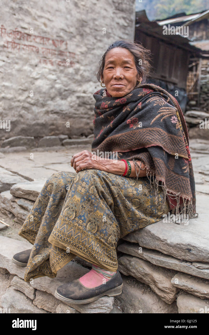 Woman in Himalayas, Nepal Stock Photo - Alamy