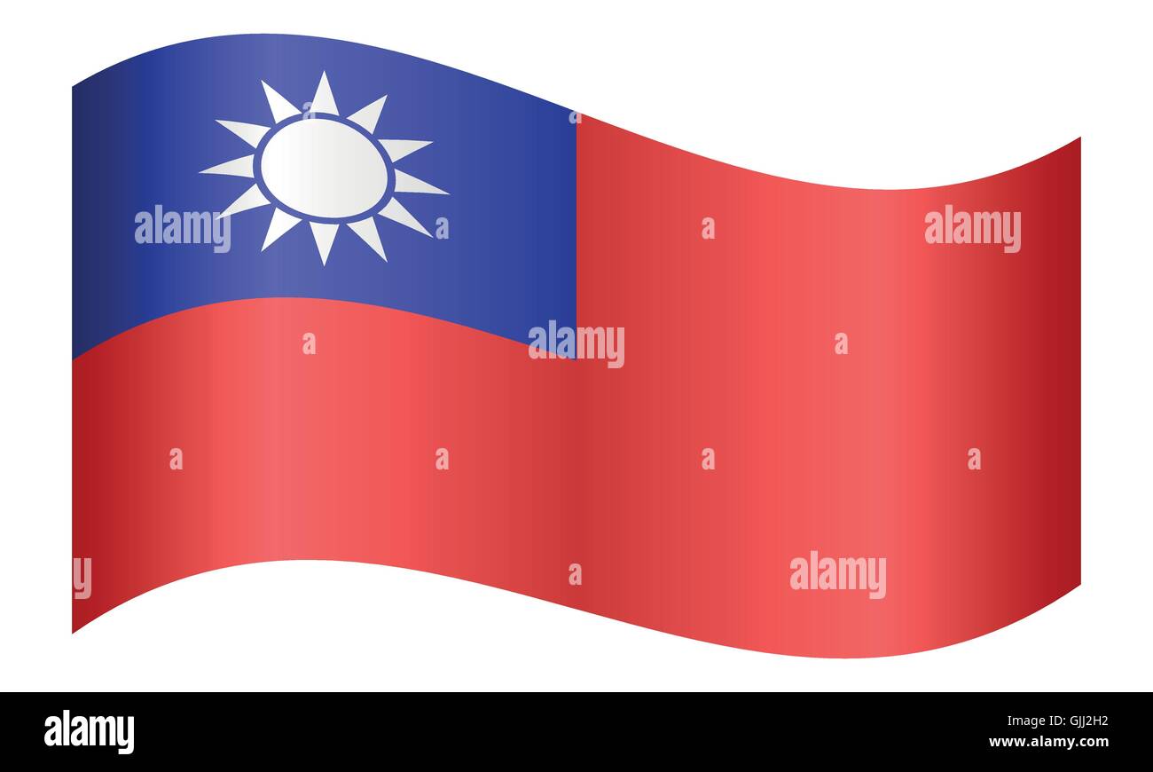 Flag of the Republic of China (ROC), Taiwan, waving on white background ...