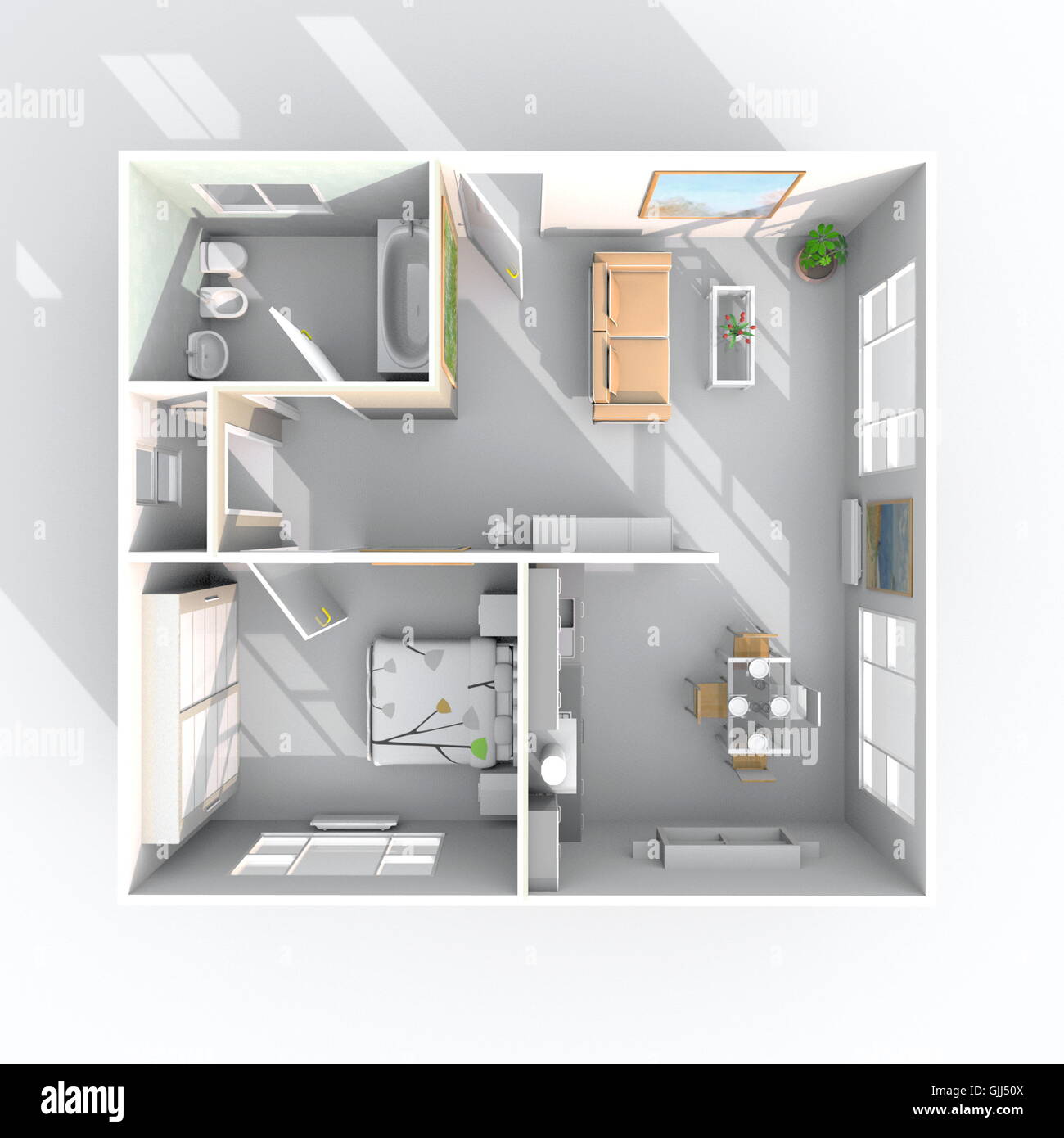 3d interior rendering plan view of furnished home apartment Stock Photo ...