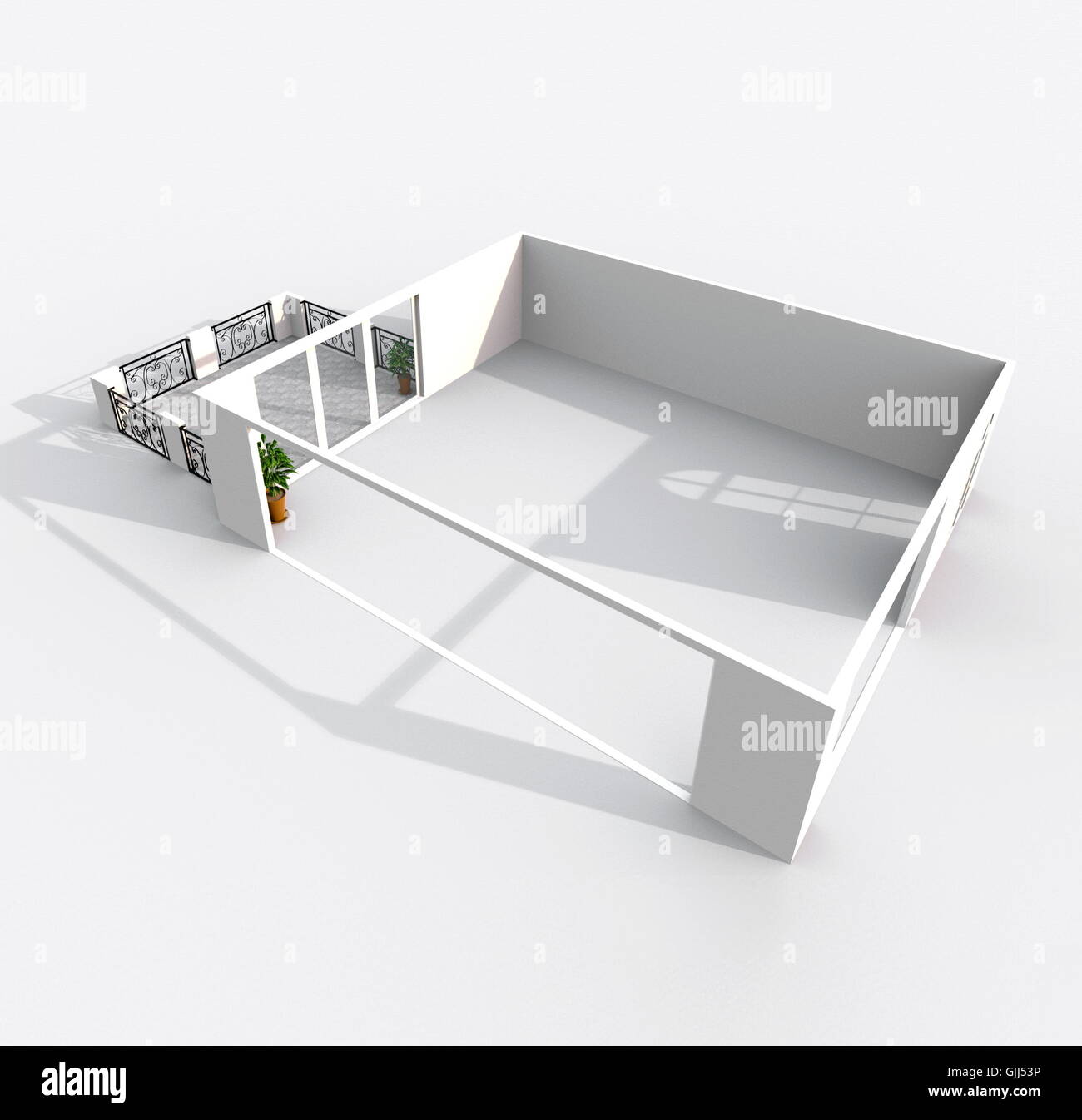 3d interior rendering perspective view of empty paper model room ...