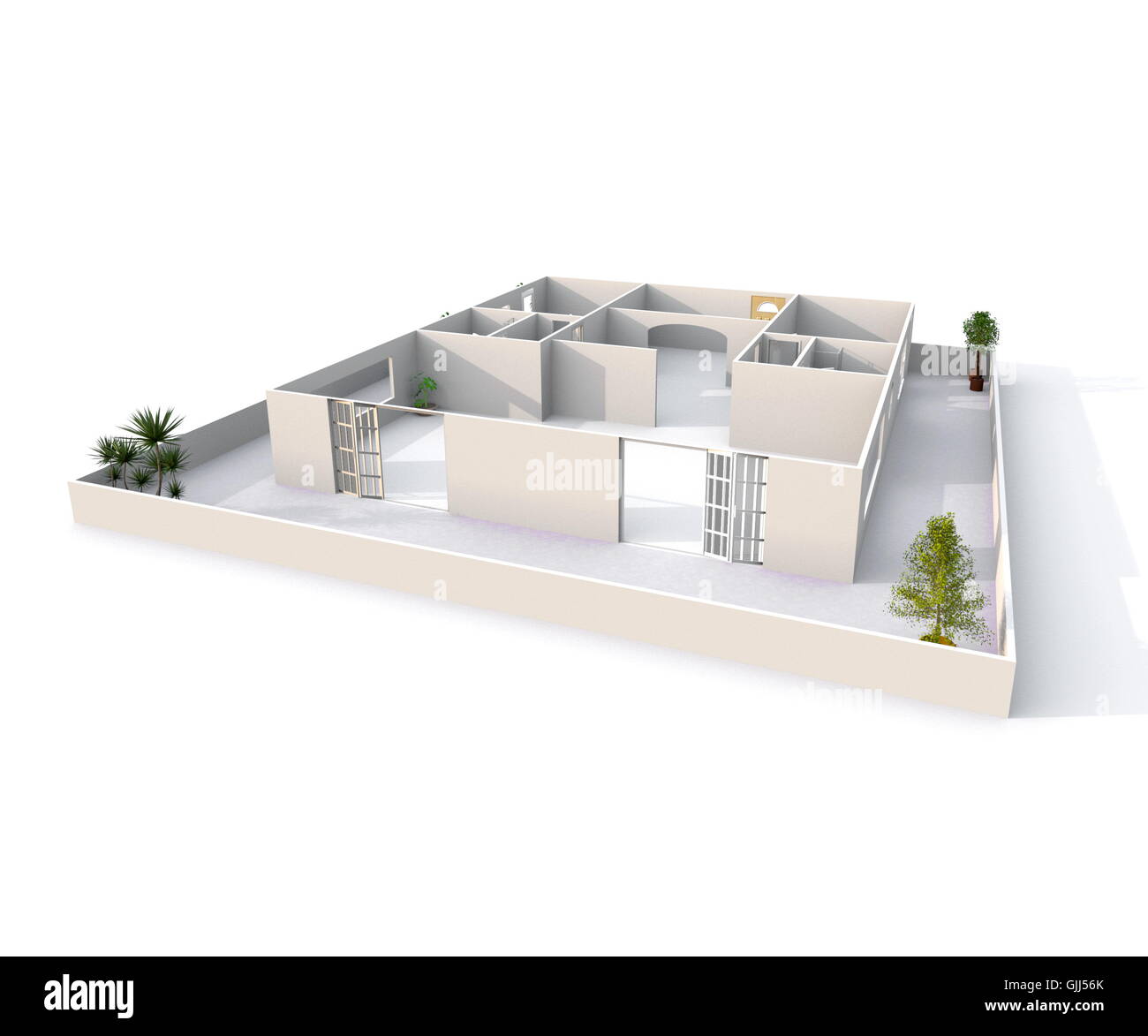 3d interior rendering perspective view of empty paper model home ...
