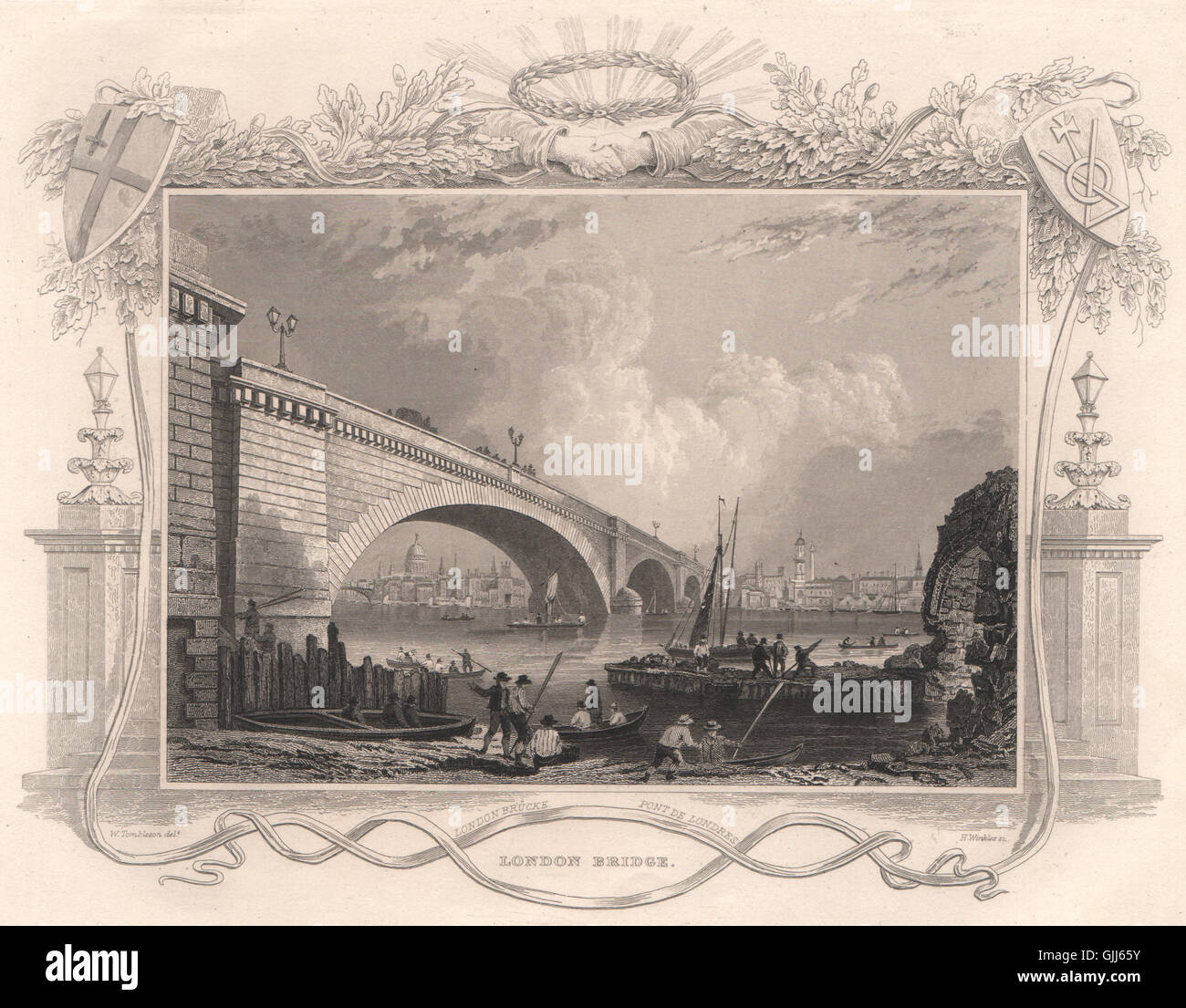 'London Bridge'. Decorative view by William TOMBLESON, antique print ...