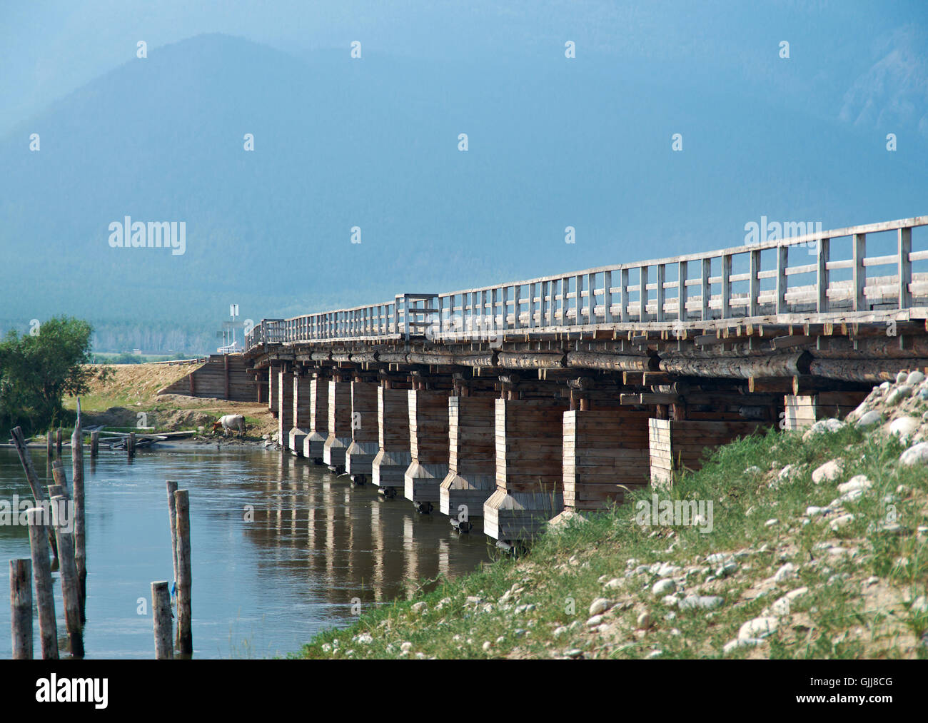Bridge over River Barguzin, Barguzin valley,Buryatia, Russia Stock ...