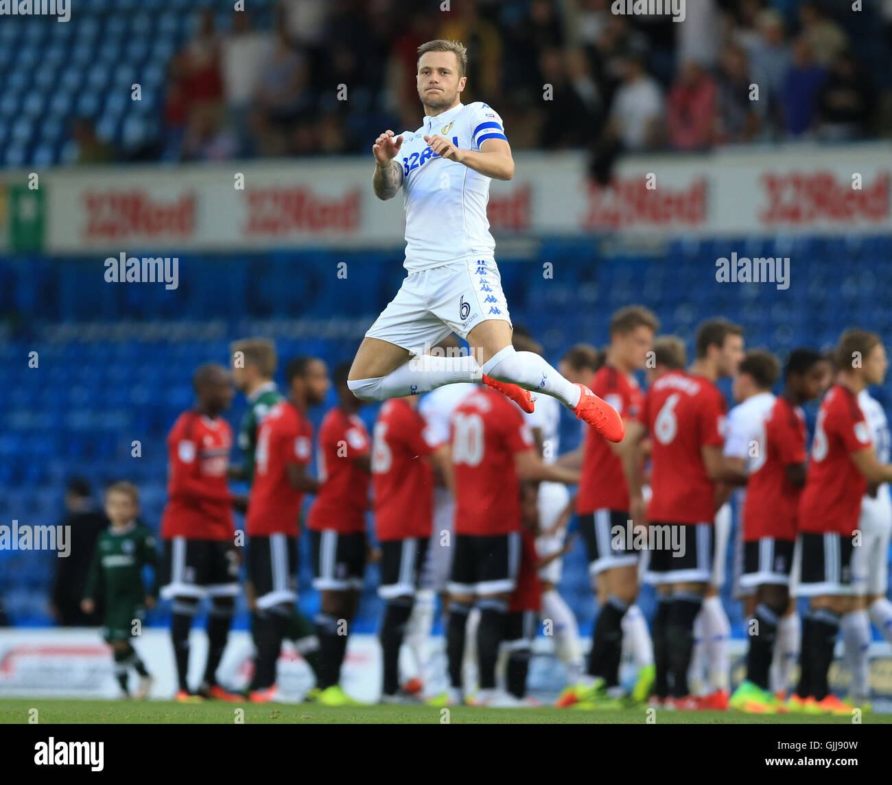Leeds United's captain Liam Cooper prepares for kick off against Fulham ...