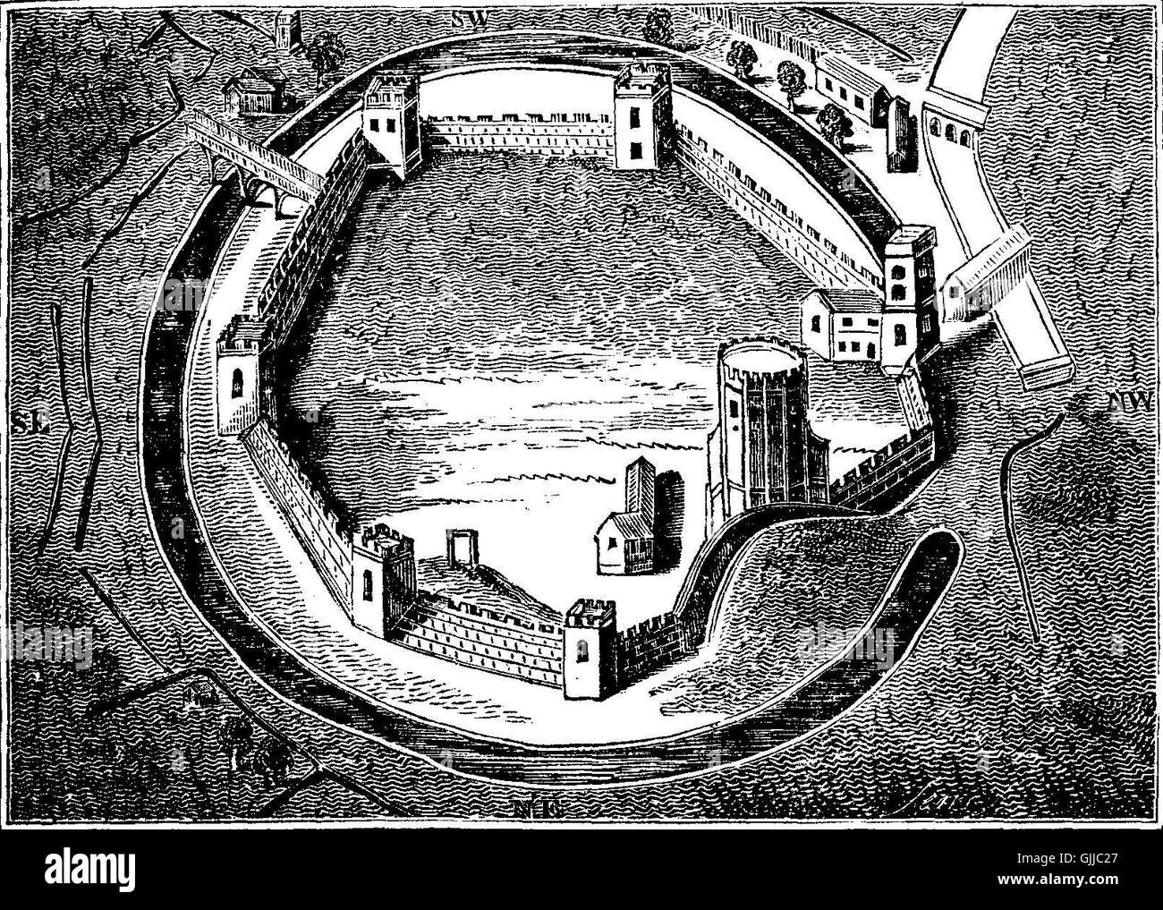Ancient plan of Oxford Castle Stock Photo - Alamy