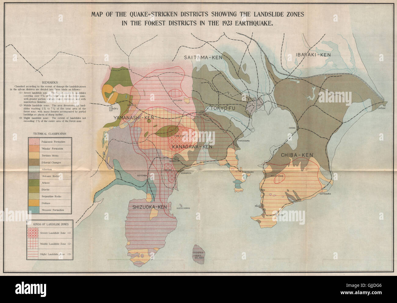 GREAT KANTO EARTHQUAKE 1923. Landslides zones. Japan Tokyo, 1926 ...