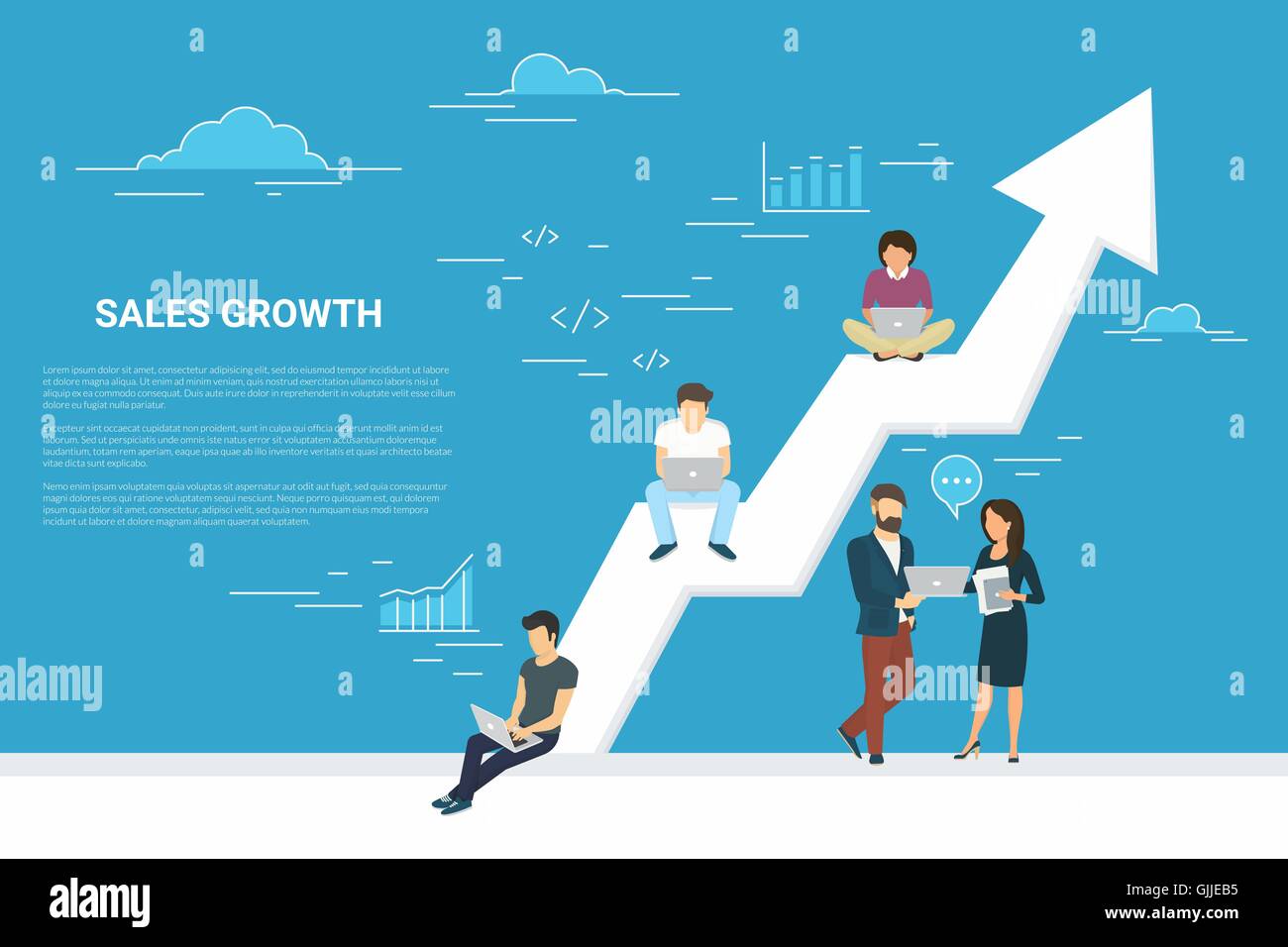 Business growth concept illustration of people working together as team ...