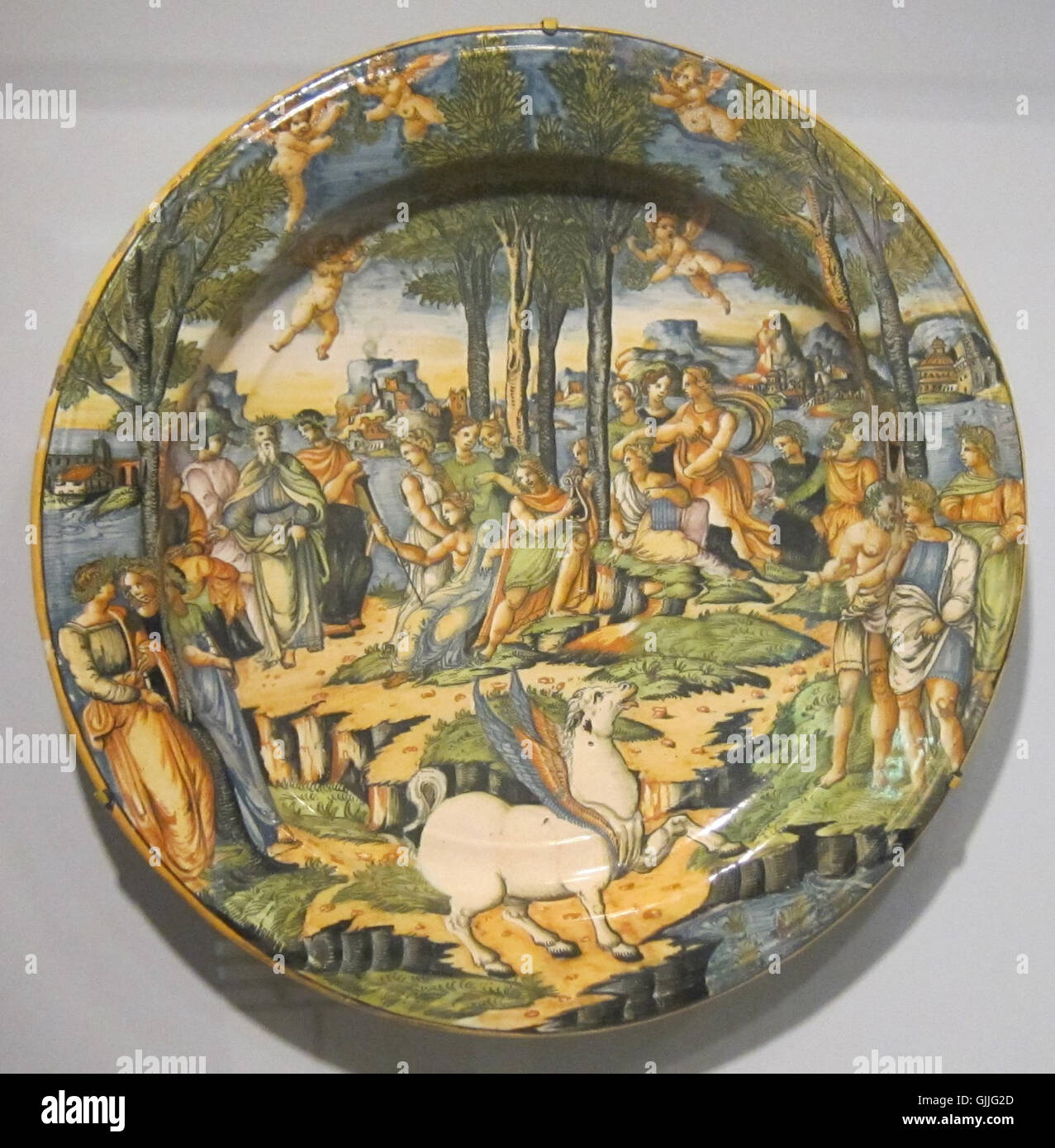 'Apollo and Muses on Mount Parnassus', tin glazed earthenware plate ...