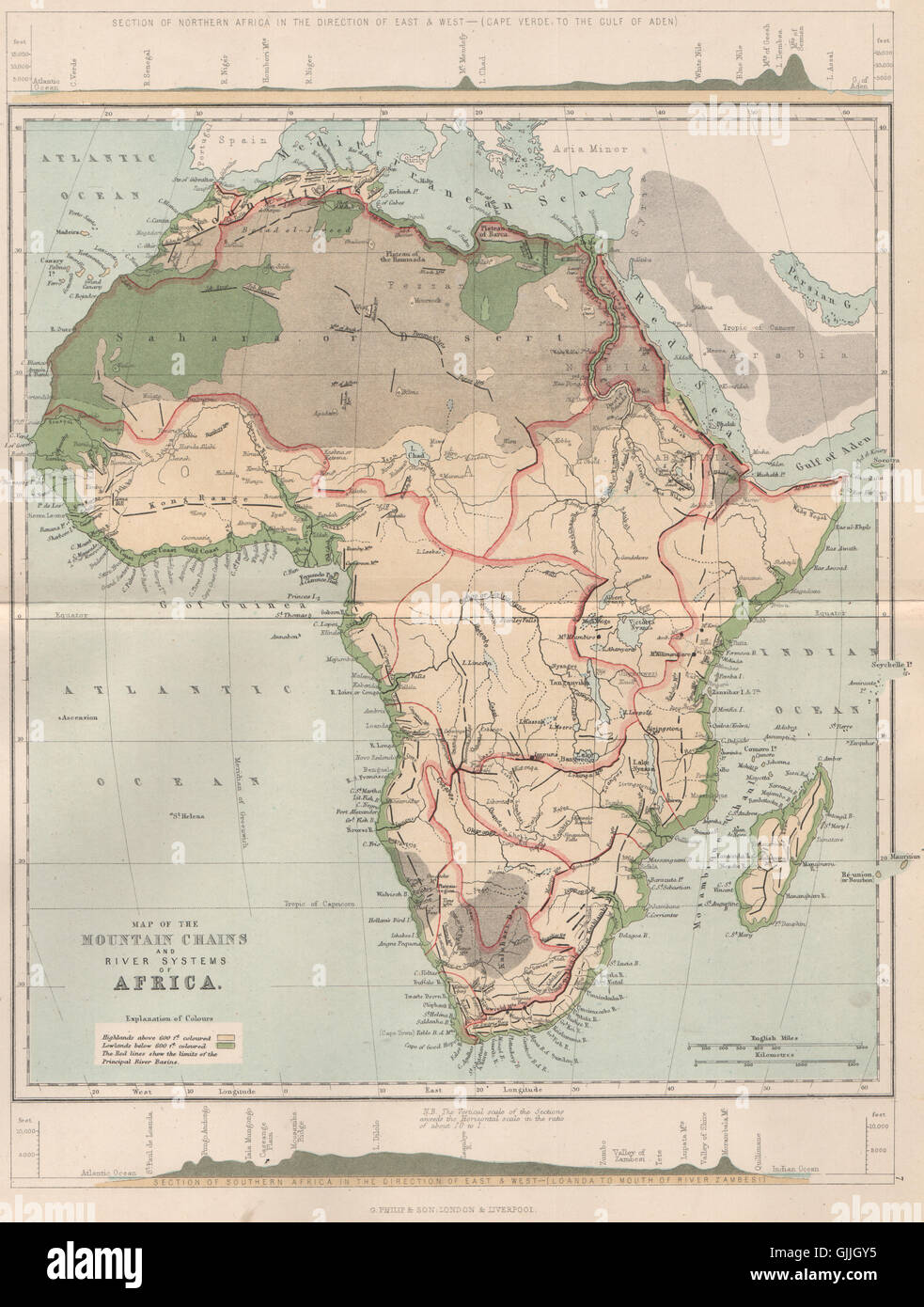 AFRICA. Map of the Mountain Chains and the River systems of Africa ...