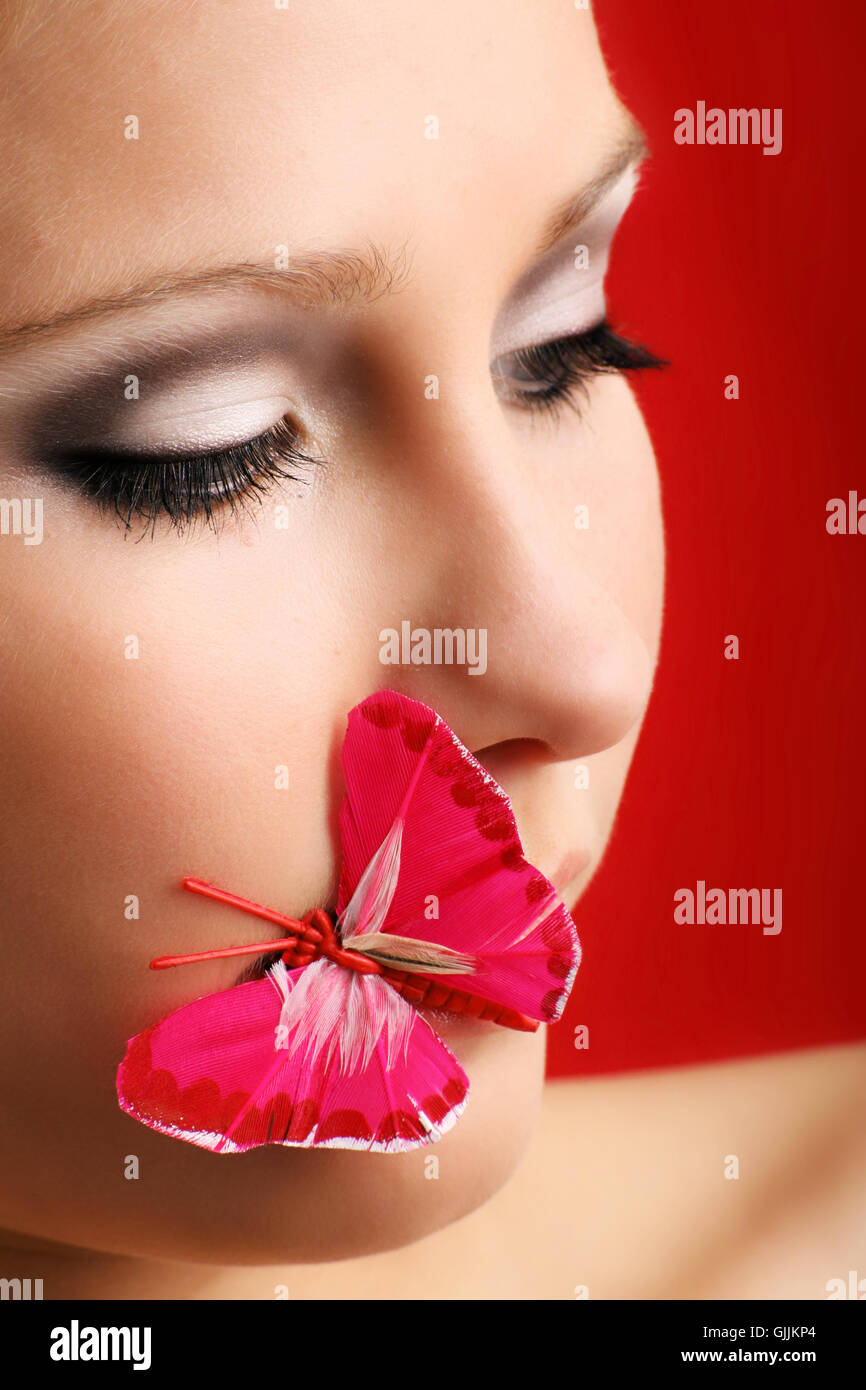 beautiful woman with butterfly Stock Photo - Alamy