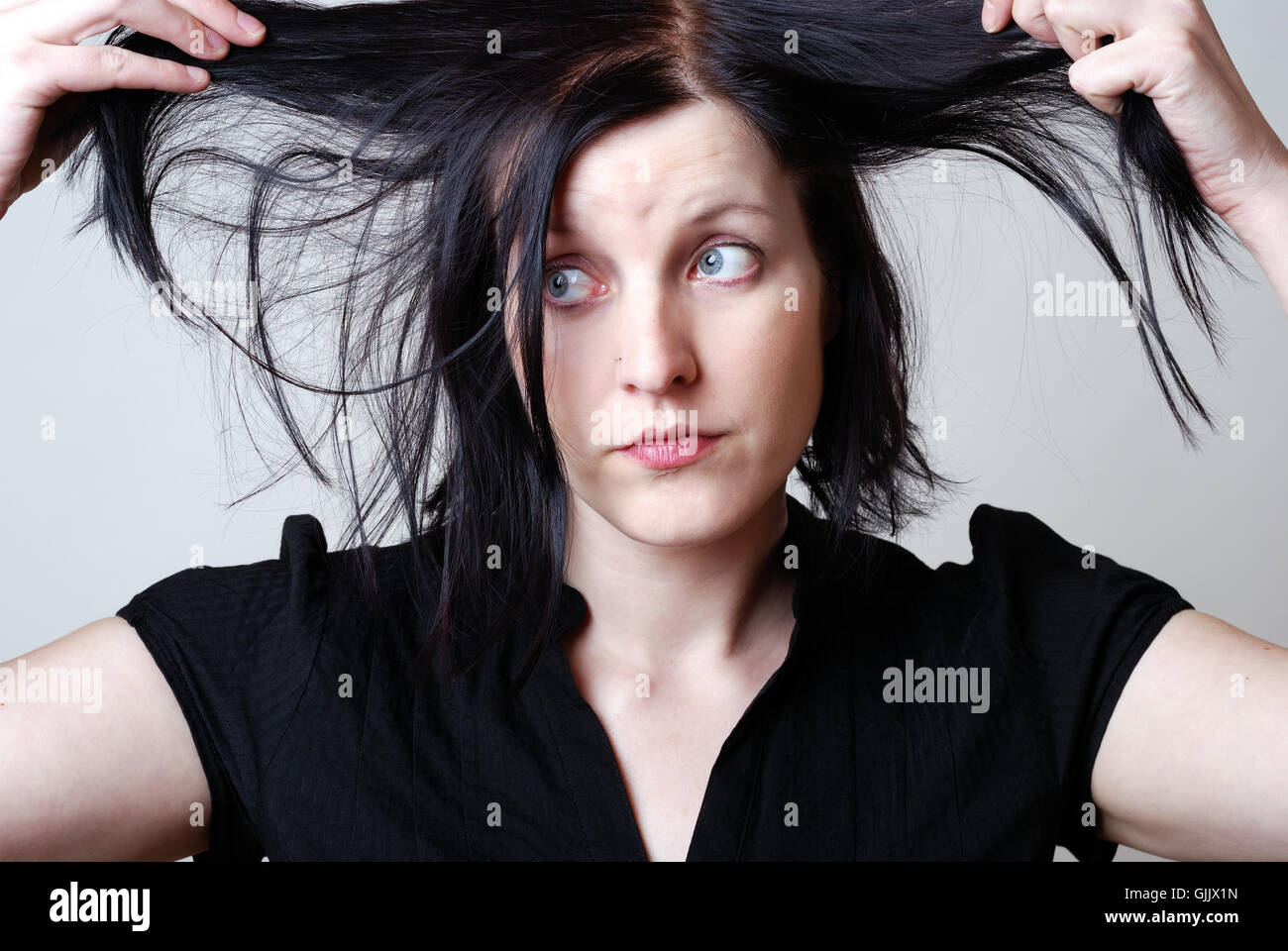 woman sad hairdo Stock Photo - Alamy
