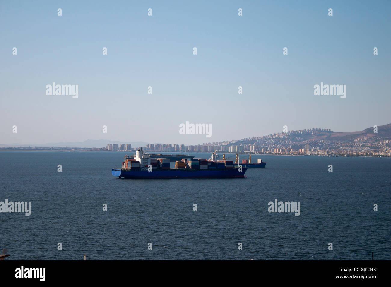 Big Cargo Container Ship on the Gulf of izmir port Turkey Stock Photo ...