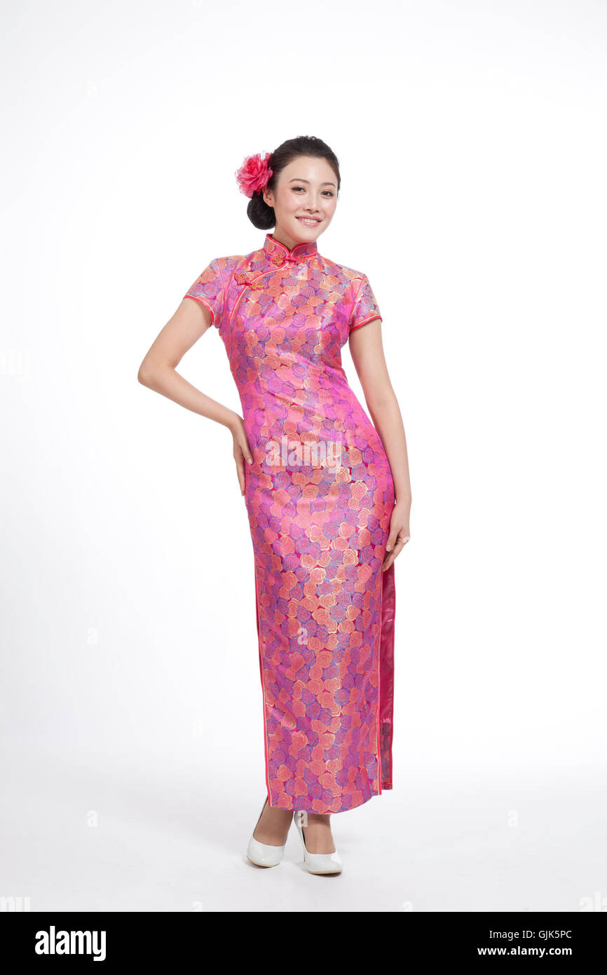 Dressed in traditional Chinese costumes studio shot young woman Stock ...