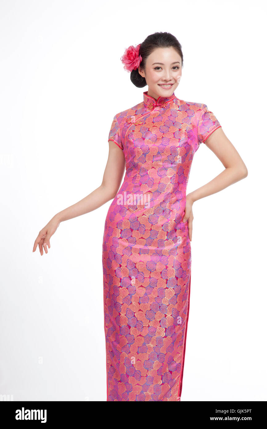 Dressed in traditional Chinese costumes studio shot young woman Stock ...