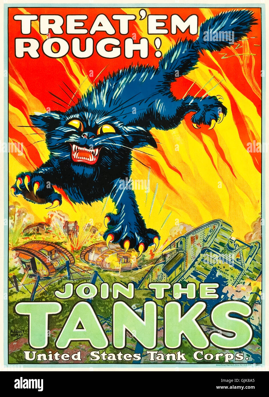 “TREAT’EM ROUGH! JOIN THE TANKS” 1917 World War I recruitment poster ...