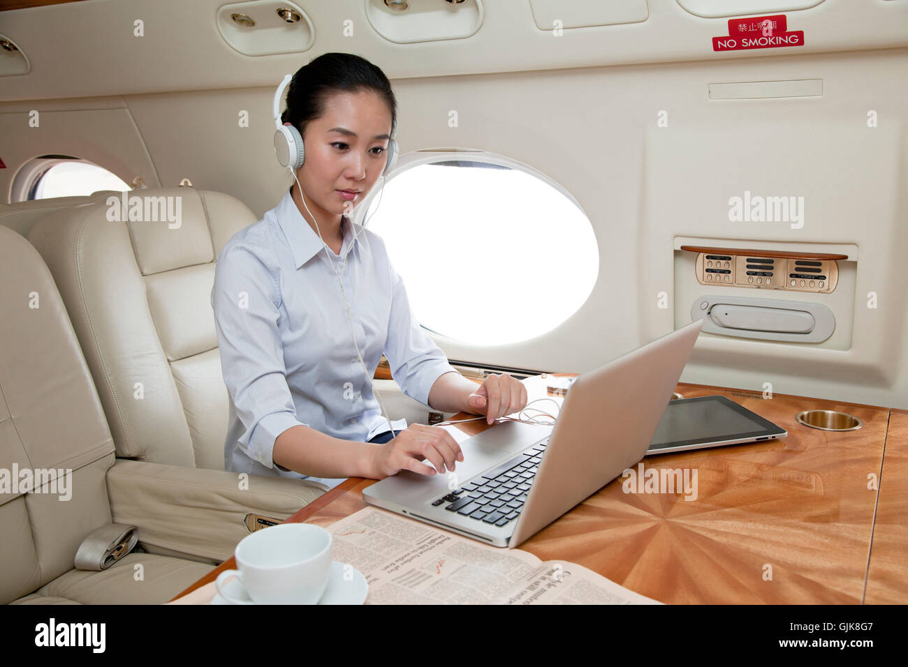 Business lady on the plane Stock Photo - Alamy