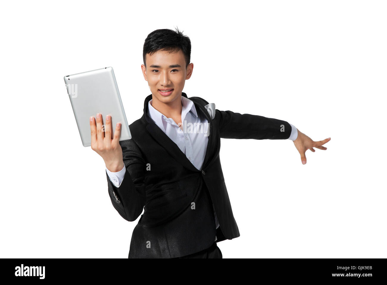 Take your tablet shed clapping dancing young men Stock Photo - Alamy