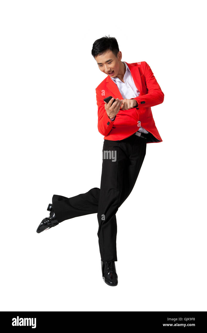 Shed clap take phone dancing young men Stock Photo - Alamy