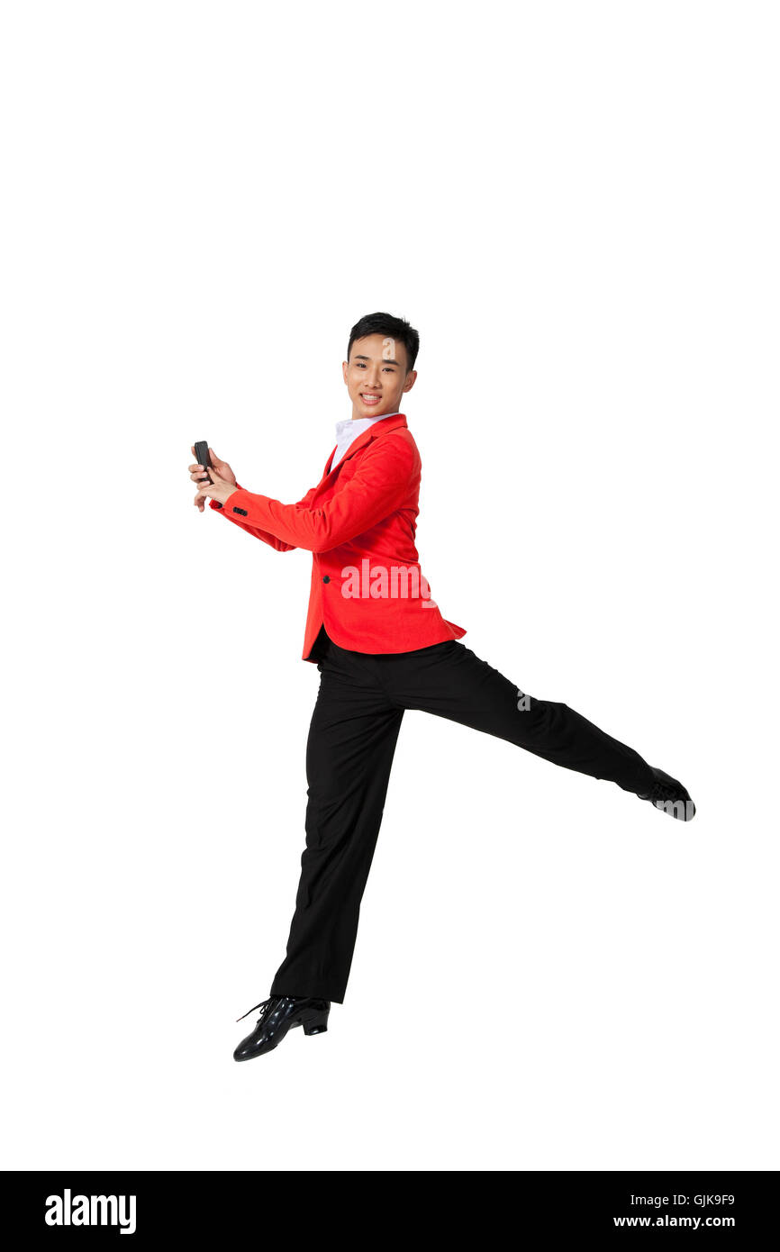 Shed clap take phone dancing young men Stock Photo - Alamy
