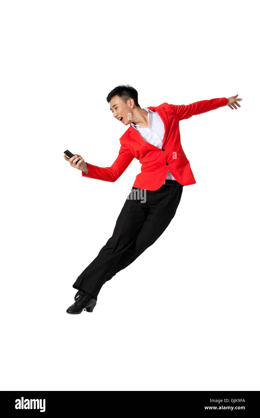 Shed clap take phone dancing young men Stock Photo - Alamy