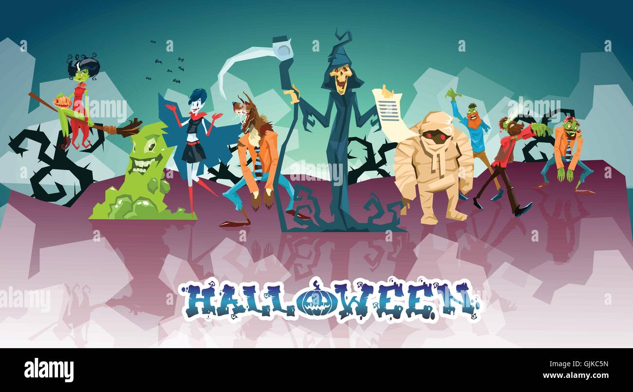 Halloween Monsters Collection Set Zombie Vampire Ghost Death Grim ...