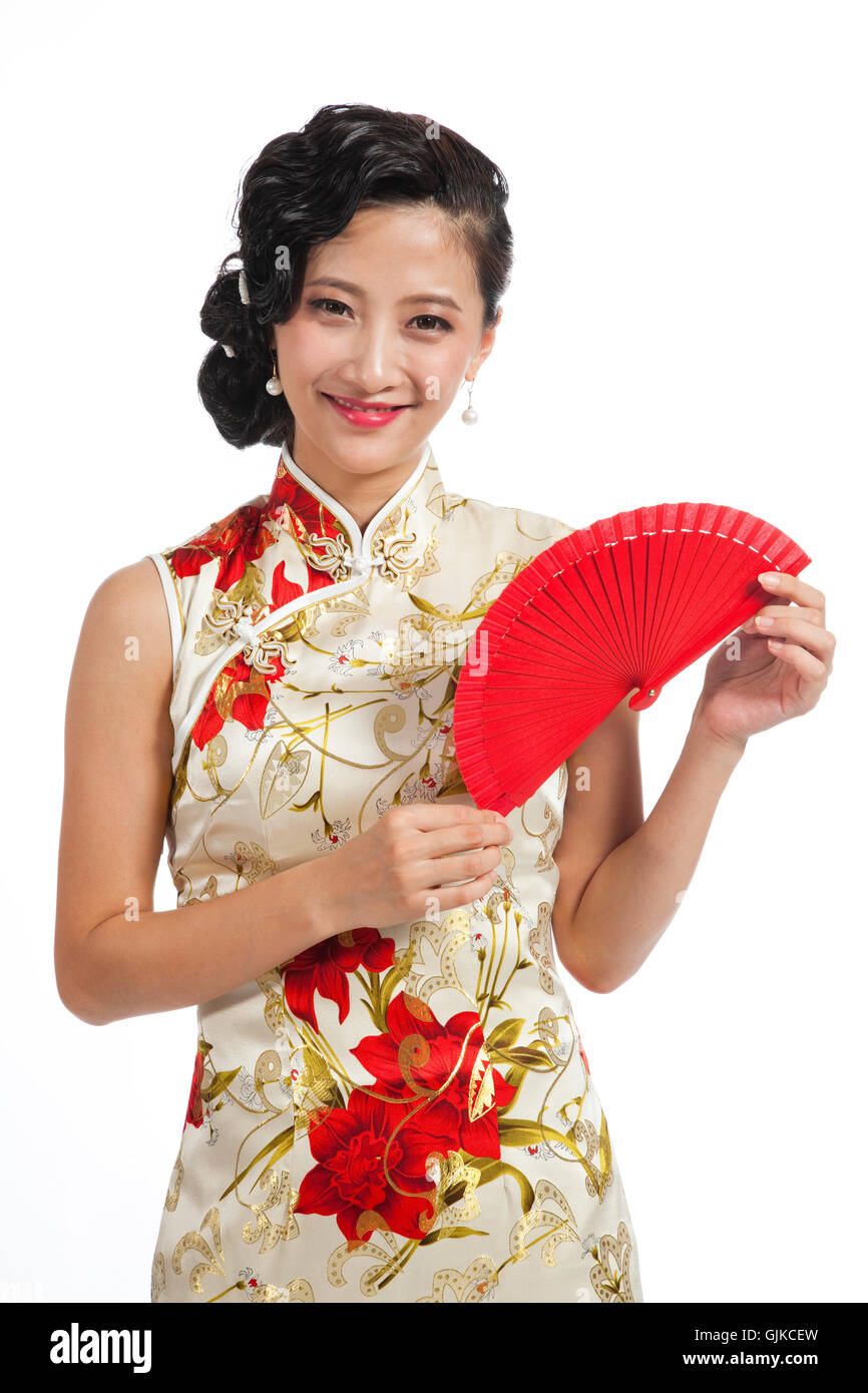 Dressed in traditional Chinese costumes studio shot young woman and ...