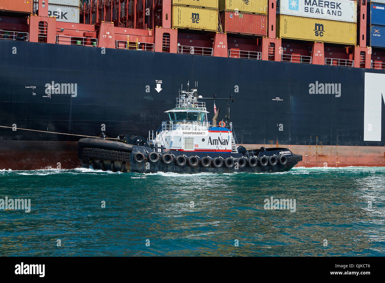 AMNAV Tractor Tug Guiding The Giant Mediterranean Shipping Company ...