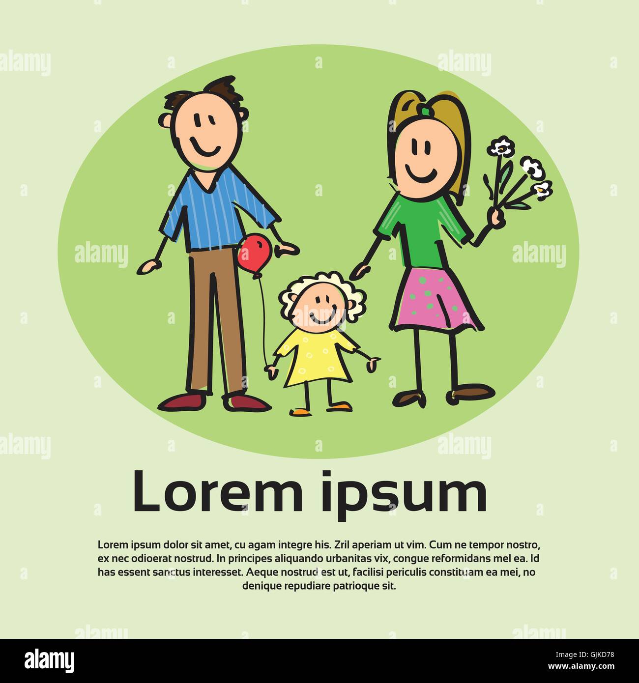 Cartoon Family Parents With Daughter Sketch Stock Vector Image & Art ...