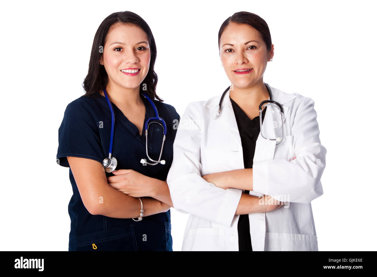 Happy smiling attractive medical doctor and nurse team together ...