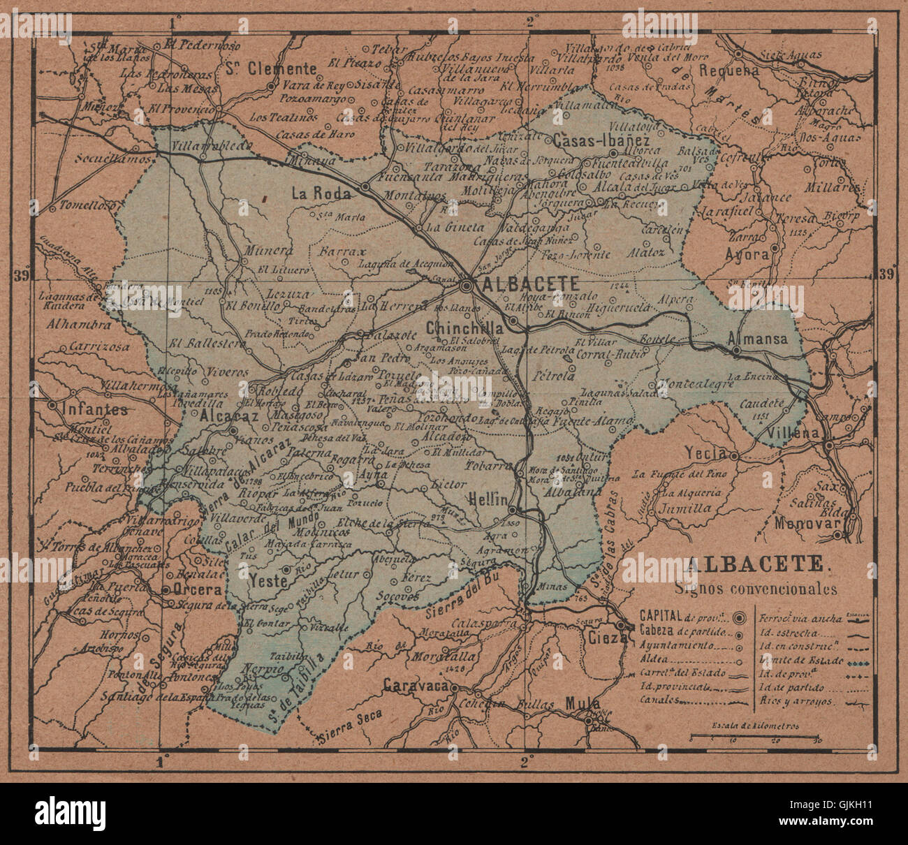 ALBACETE. Castilla-La Mancha. Mapa antiguo de la provincia, 1905 Stock ...