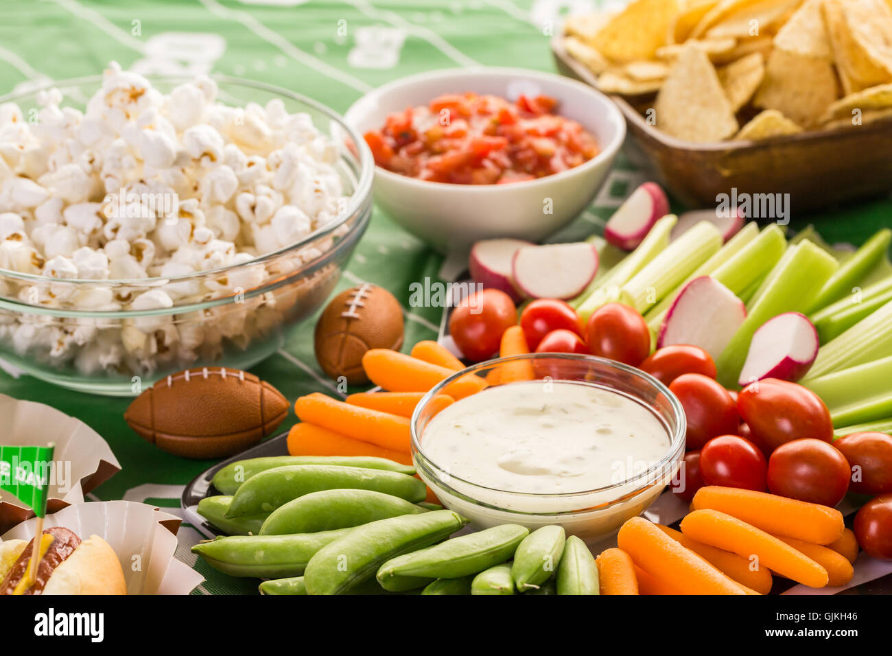 Appetizers on the table for the football party Stock Photo - Alamy