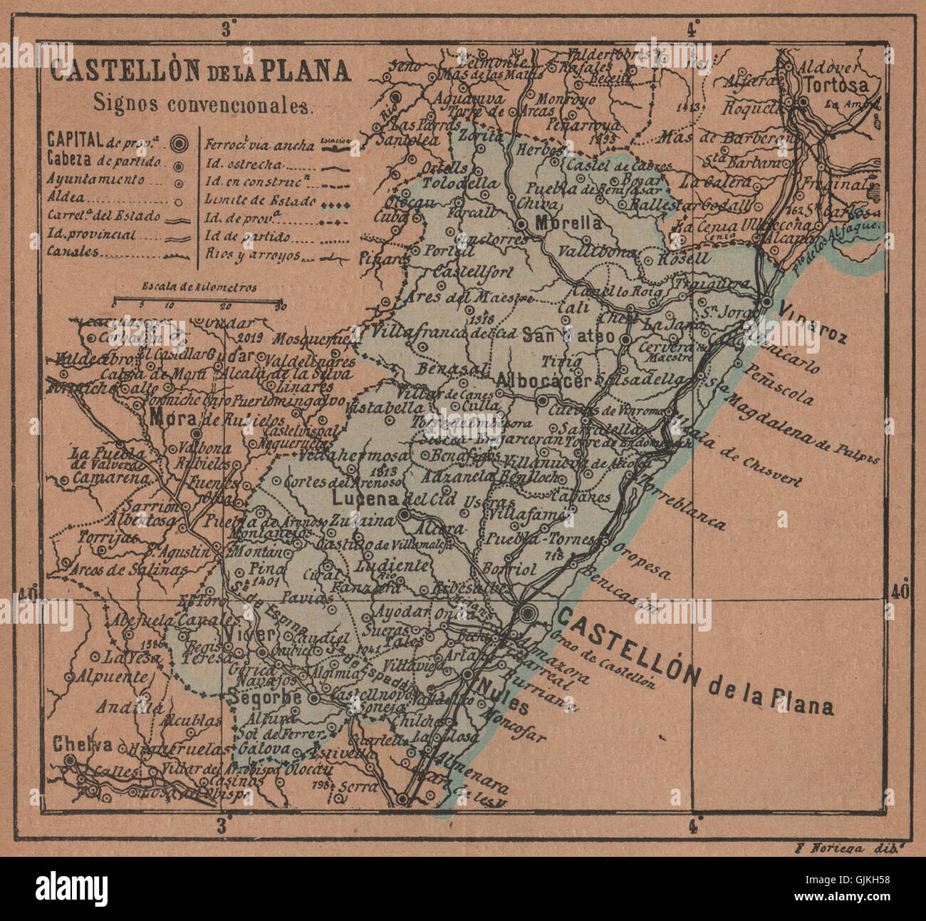 CASTELLÓN DE LA PLANA Comunitat/Comunidad Valenciana Mapa antiguo ...
