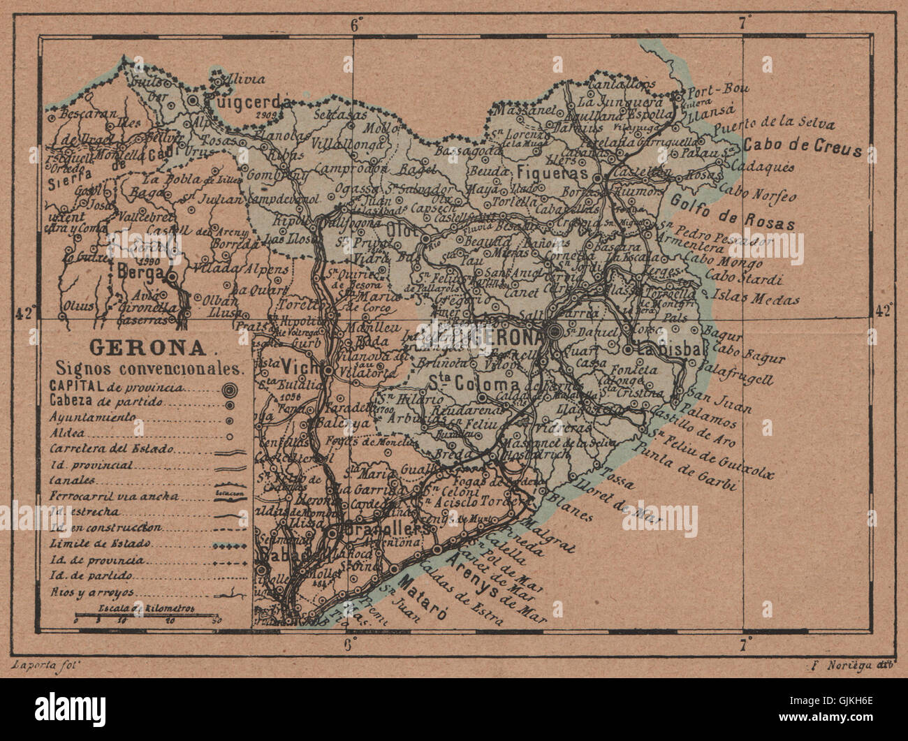 GERONA. Girona. Cataluña Catalunya Catalonia. Mapa antiguo de la ...