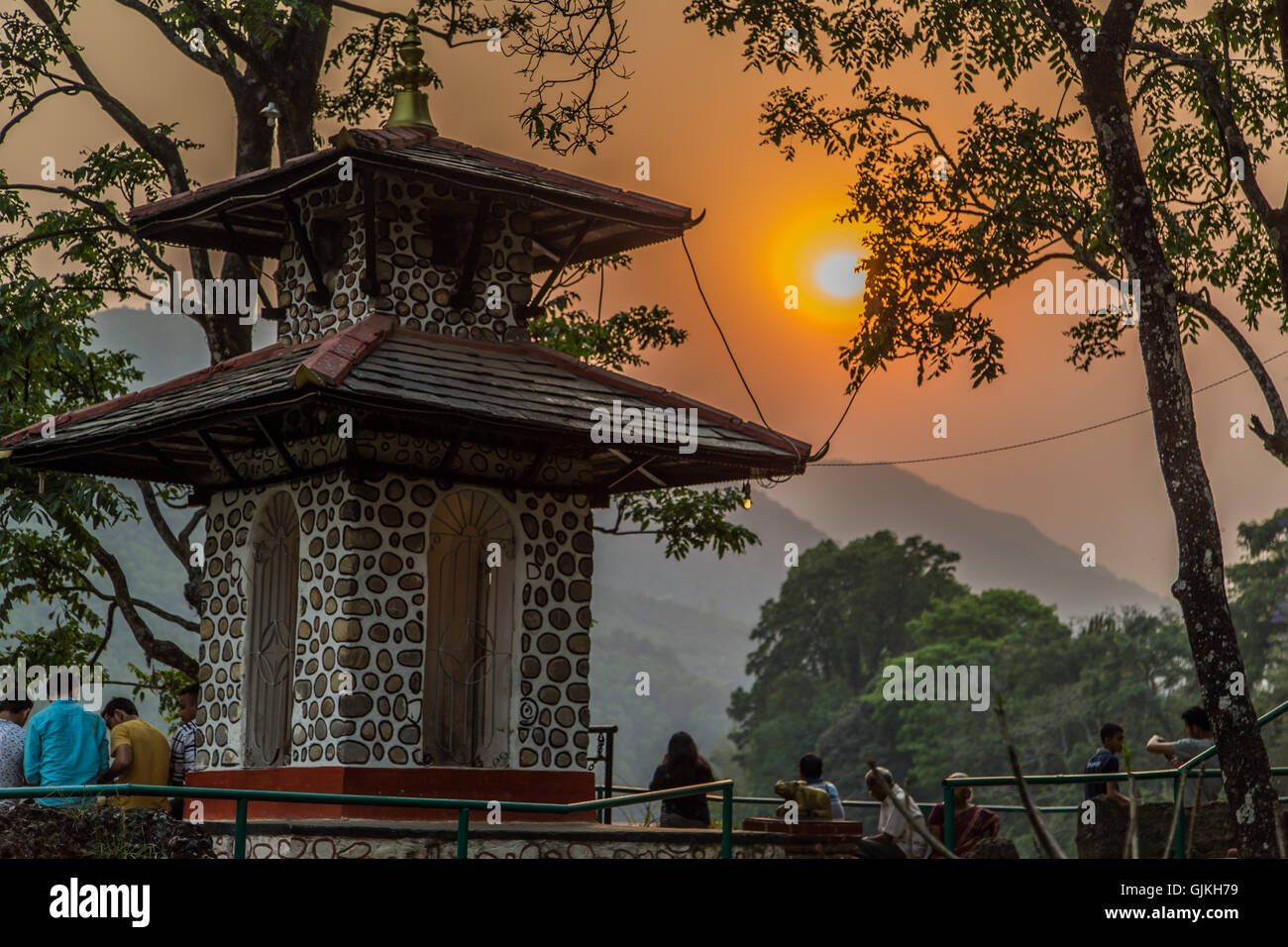 Temple at sunset in Pokhara, Nepal Stock Photo - Alamy