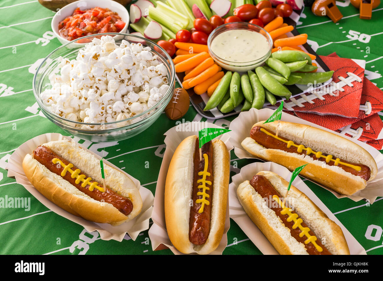 Appetizers on the table for the football party Stock Photo - Alamy