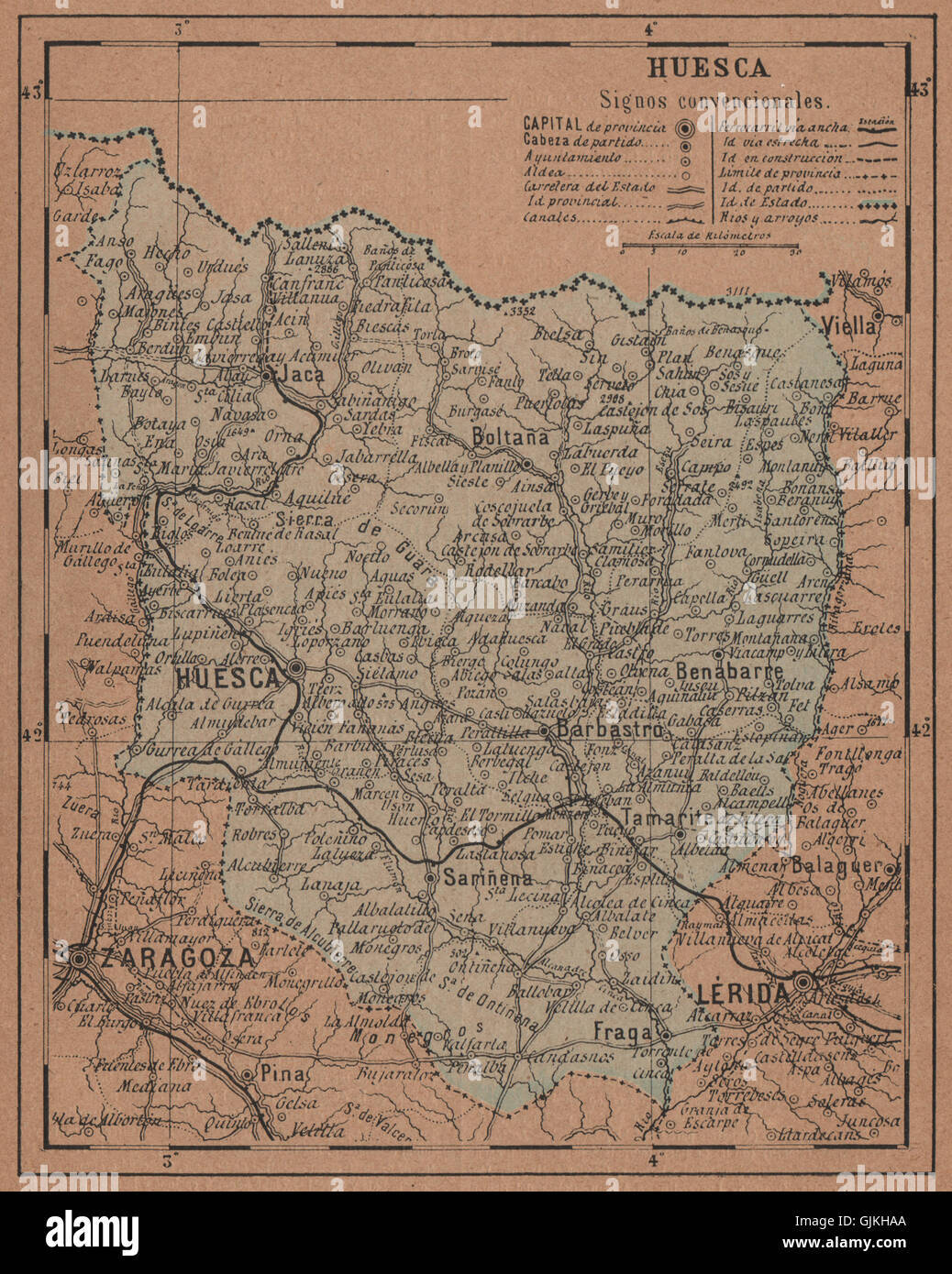 HUESCA. Aragon. Mapa antiguo de la provincia, 1905 Stock Photo - Alamy