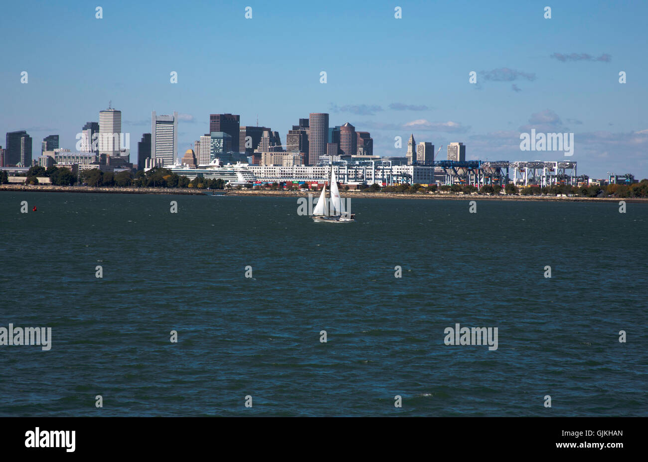 Yacht sailing around Boston harbor and islands an area of Massachusetts ...