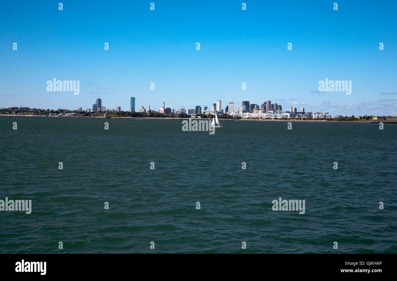 Yacht sailing around Boston harbor and islands an area of Massachusetts ...