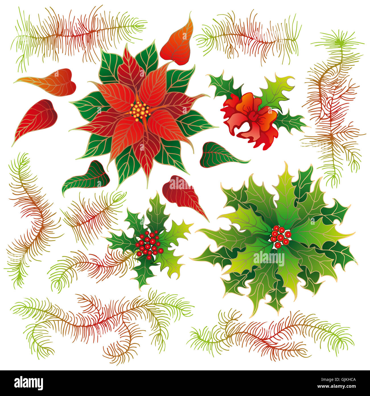 Christmas tree with poinsettia plants hi-res stock photography and ...
