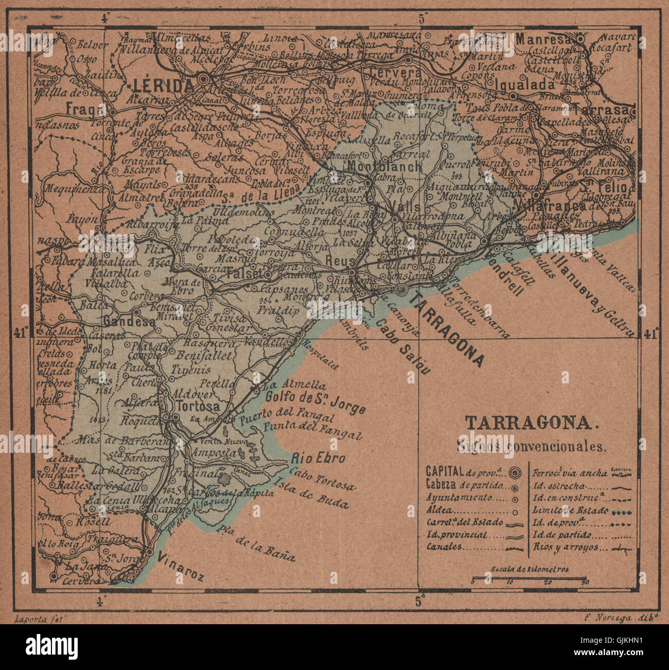 TARRAGONA. Cataluña Catalunya Catalonia. Mapa antiguo de la provincia ...