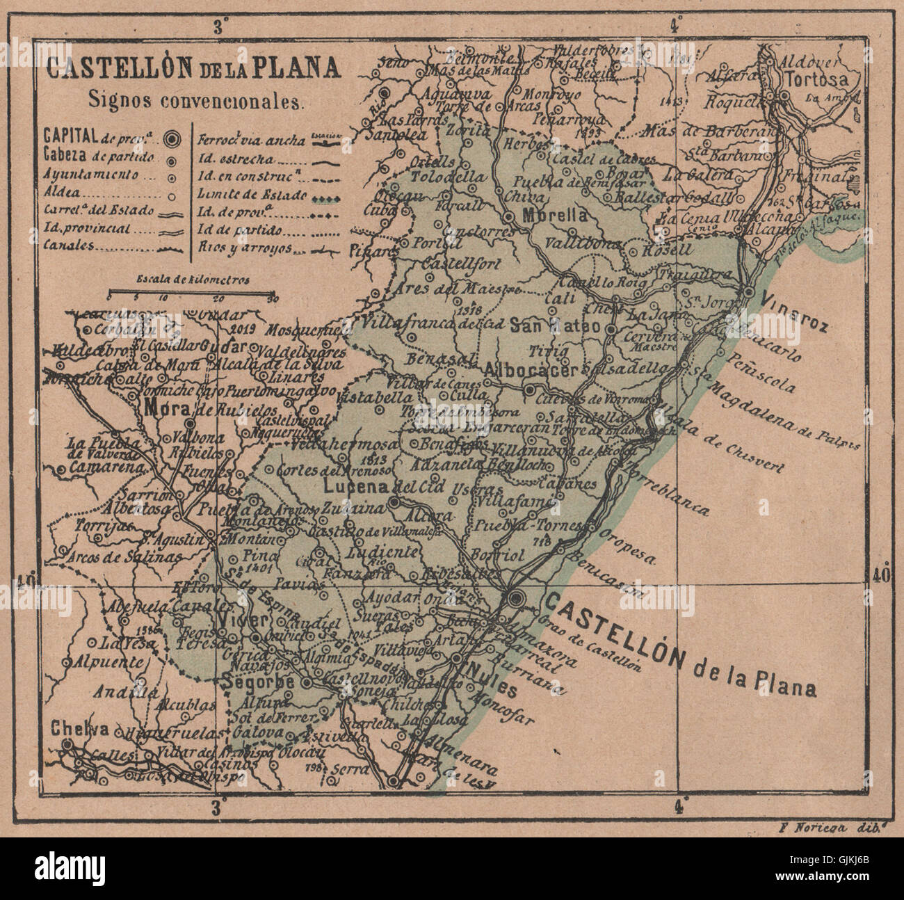 CASTELLÓN DE LA PLANA Comunitat/Comunidad Valenciana Mapa antiguo ...